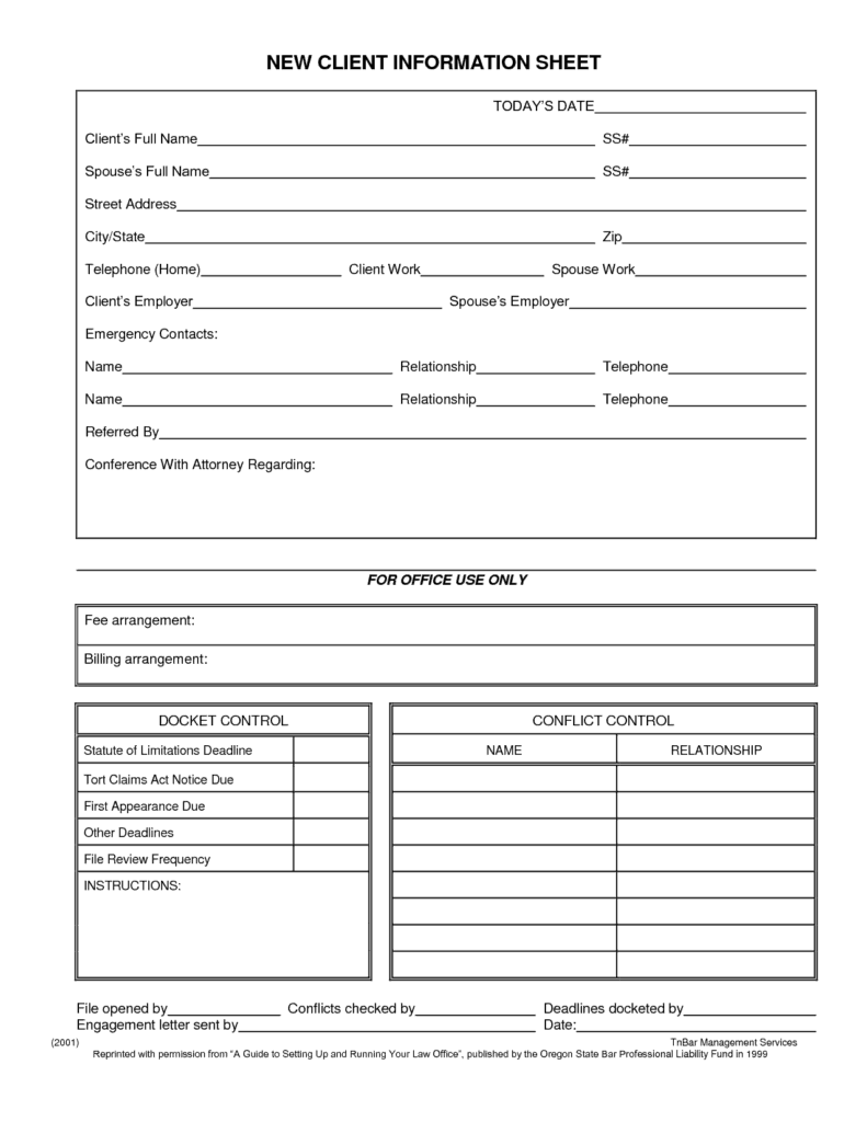 Download Free Printable Client Information Forms Printable Forms Free