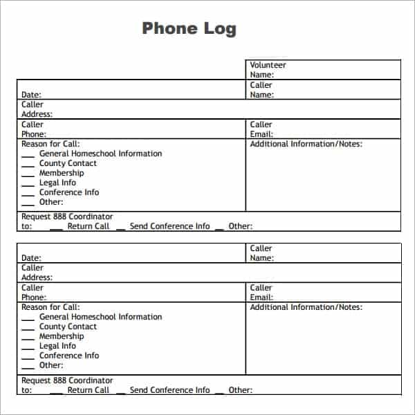 10 Phone Log Templates Word Excel PDF Formats